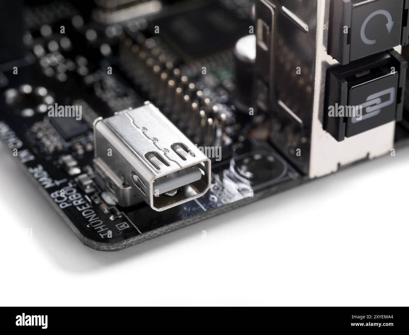 Intel Thunderbolt connector socket on a motherboard on white background ...