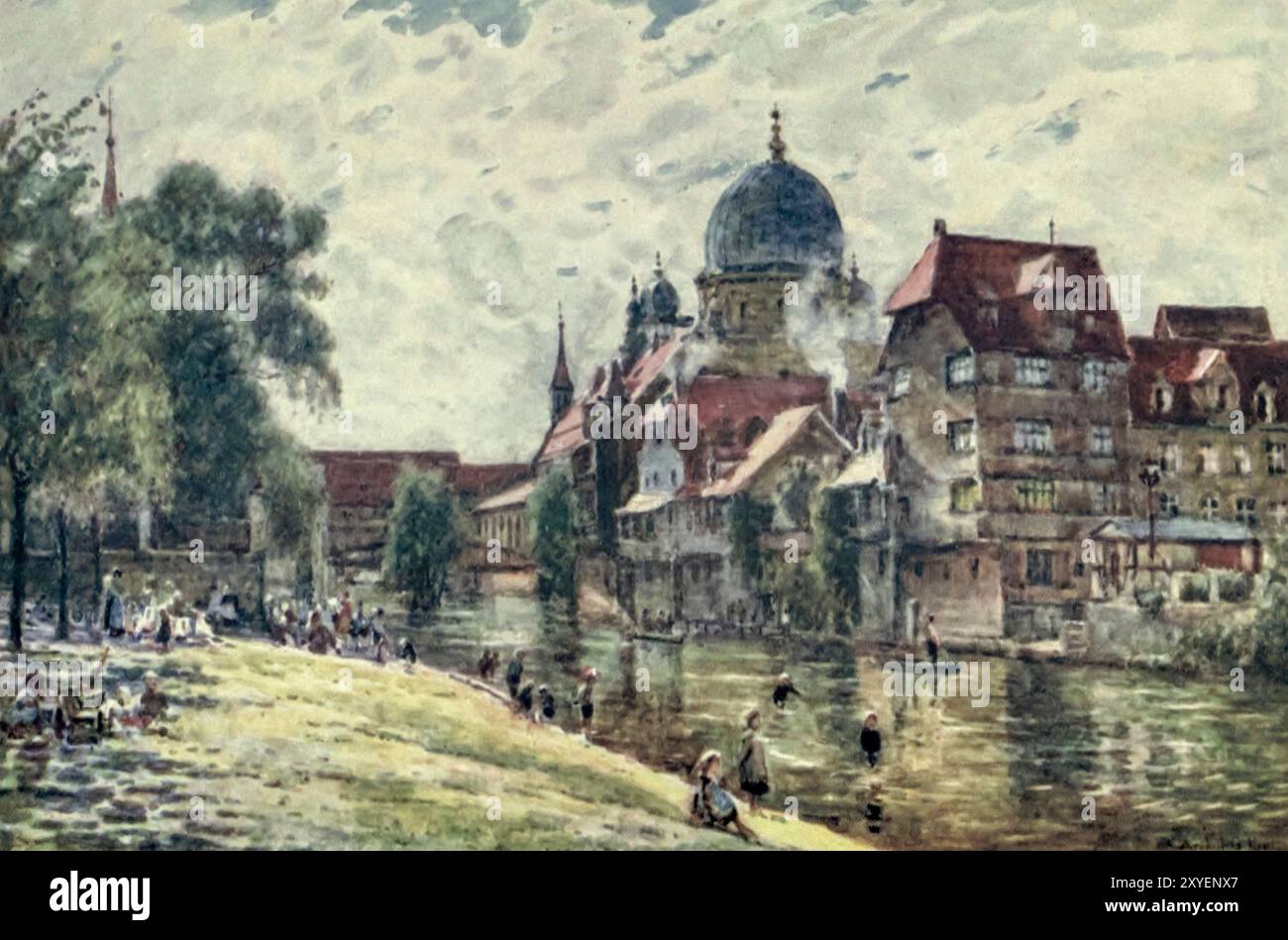 The Children's Playground on the Pegnitz, with the Jewish Synagogue ...