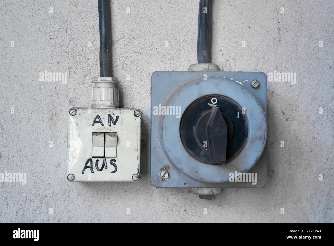 Old light switches in an abandoned former factory in Magdeburg Stock ...