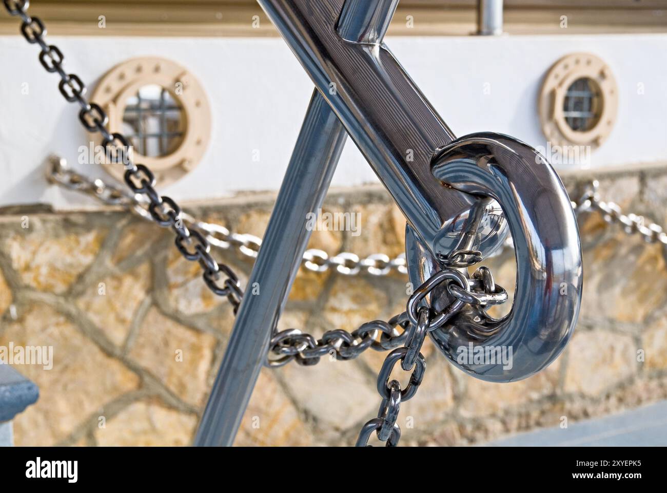 Anchor block with chain Stock Photo - Alamy