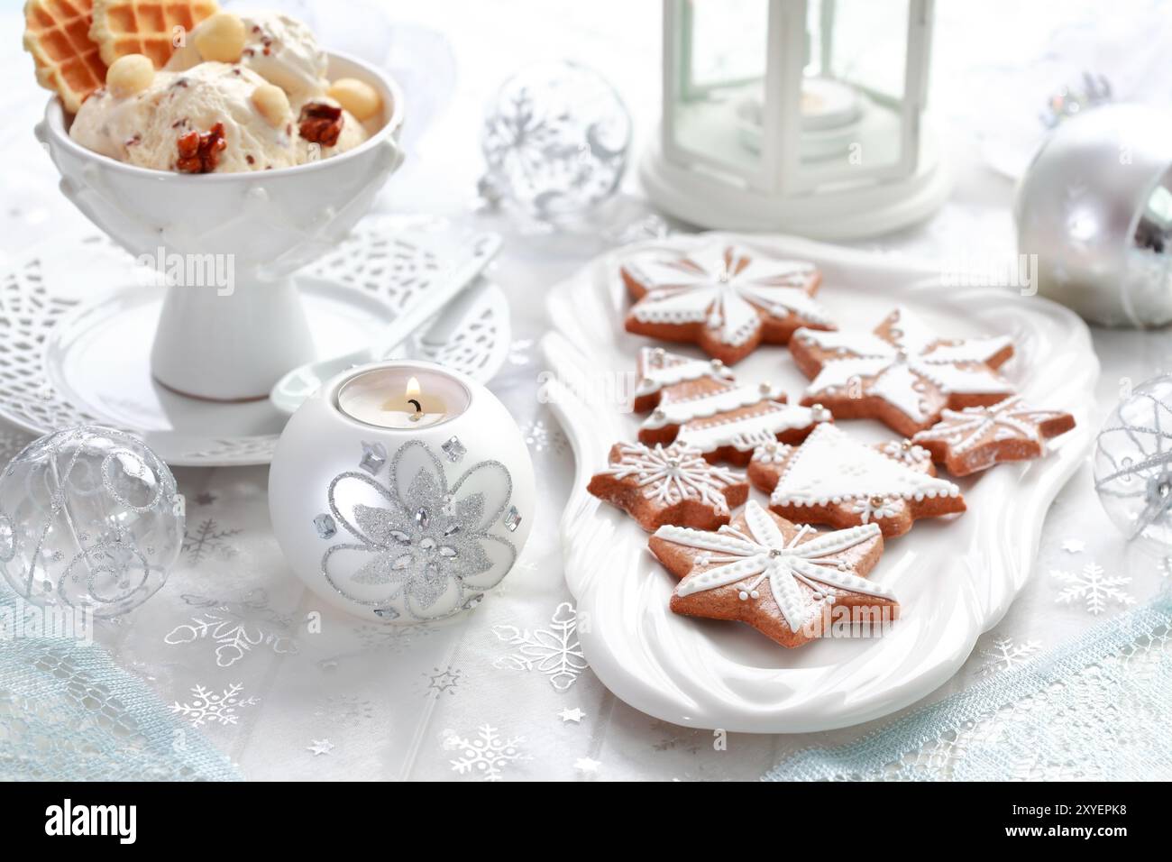 Still life with gingerbread and walnut ice cream for Christmas Stock ...