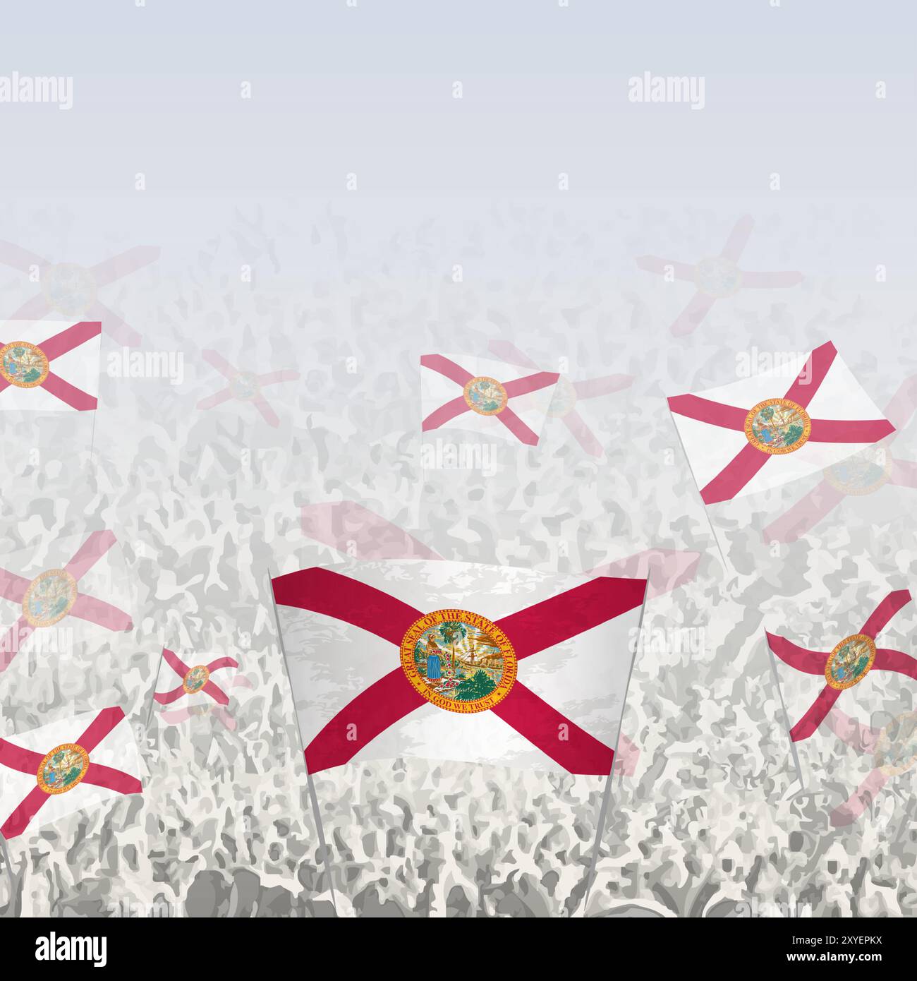 Crowd of people waving flag of Florida square graphic for social media ...