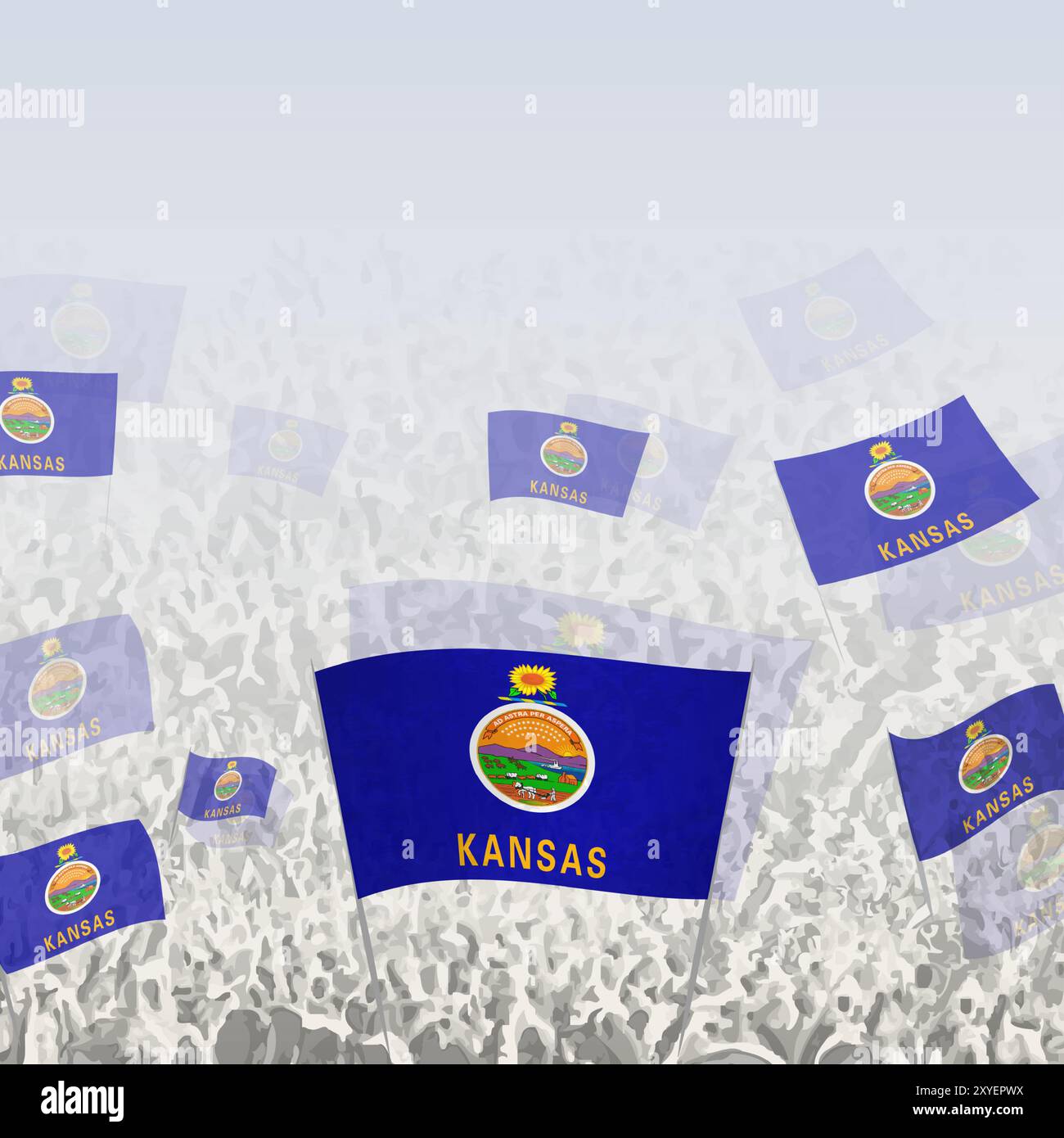 Crowd of people waving flag of Kansas square graphic for social media ...