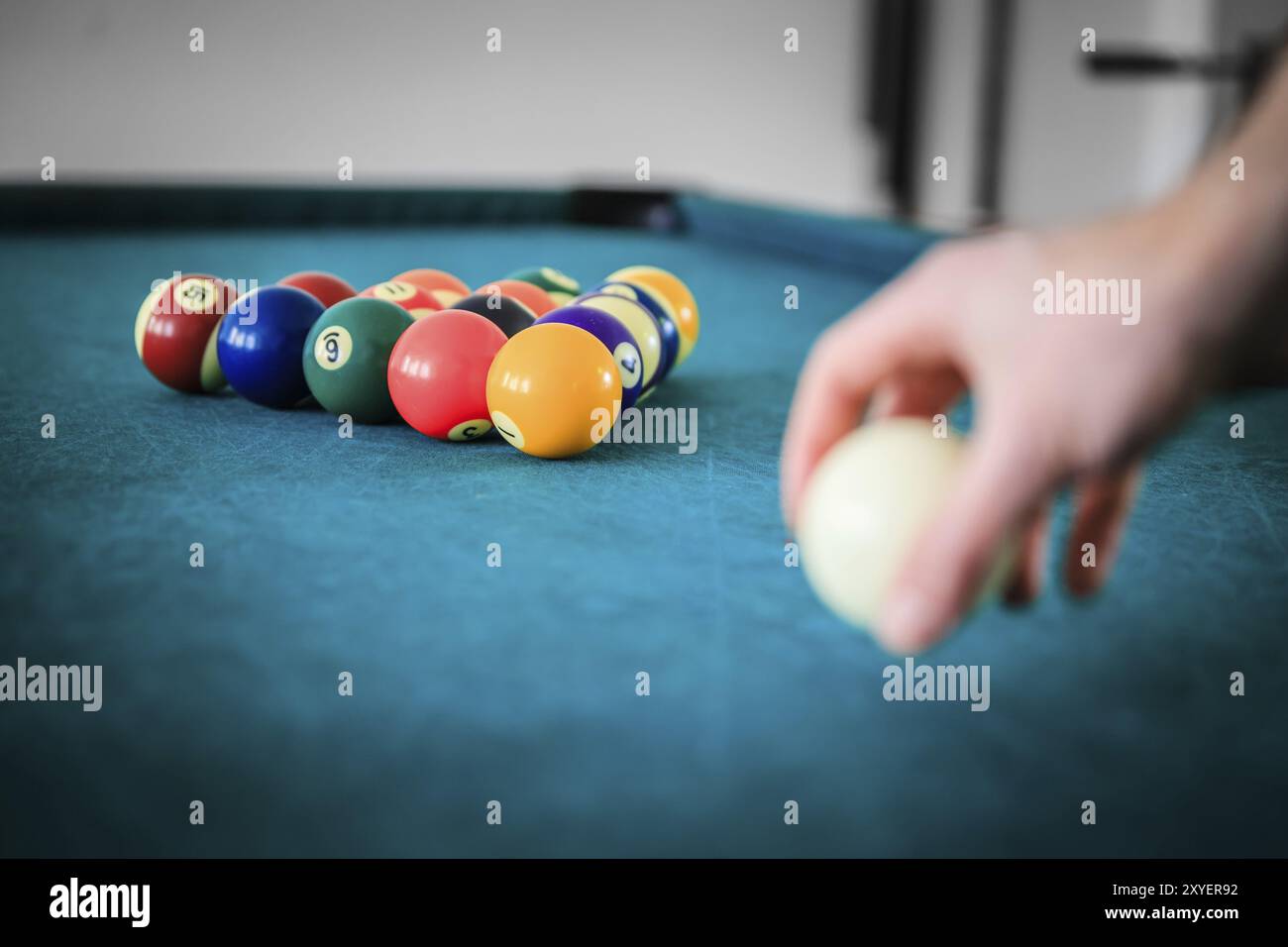 Billard balls and table in a bar Stock Photo - Alamy