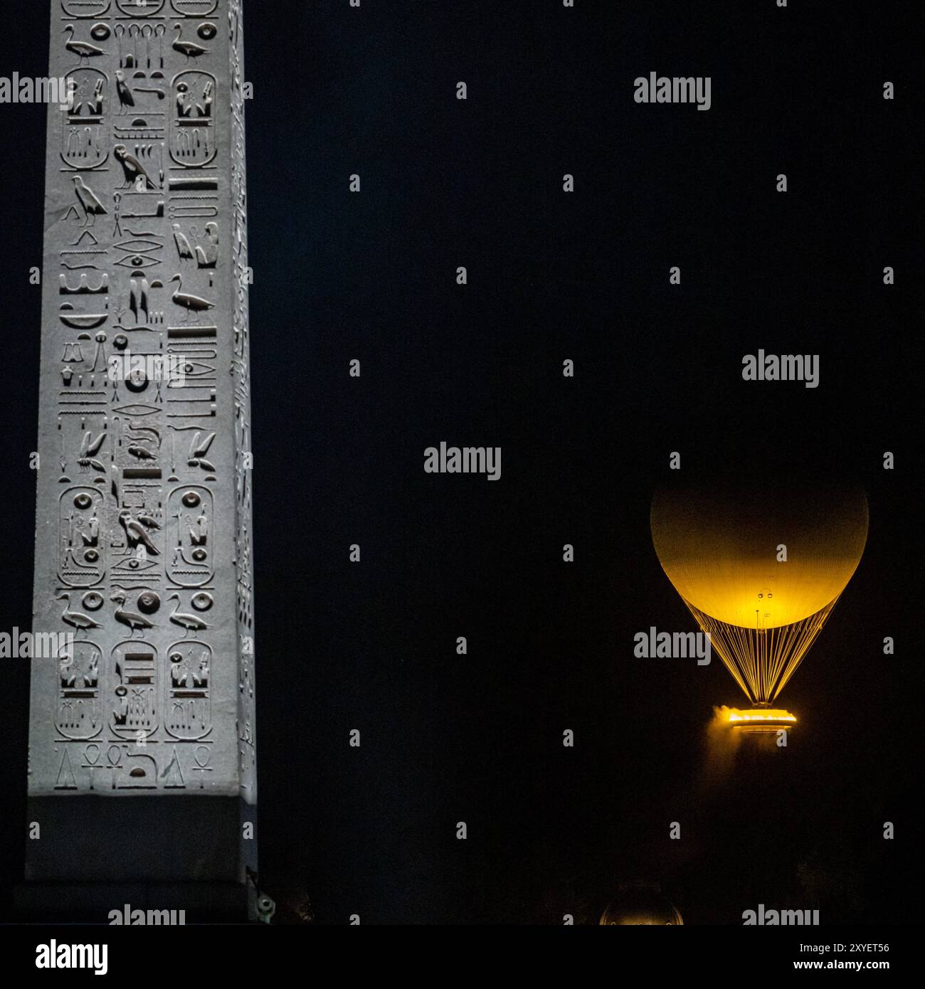 Lighting and lifting the montgolfier cauldron with the Temple d'Amon in ...