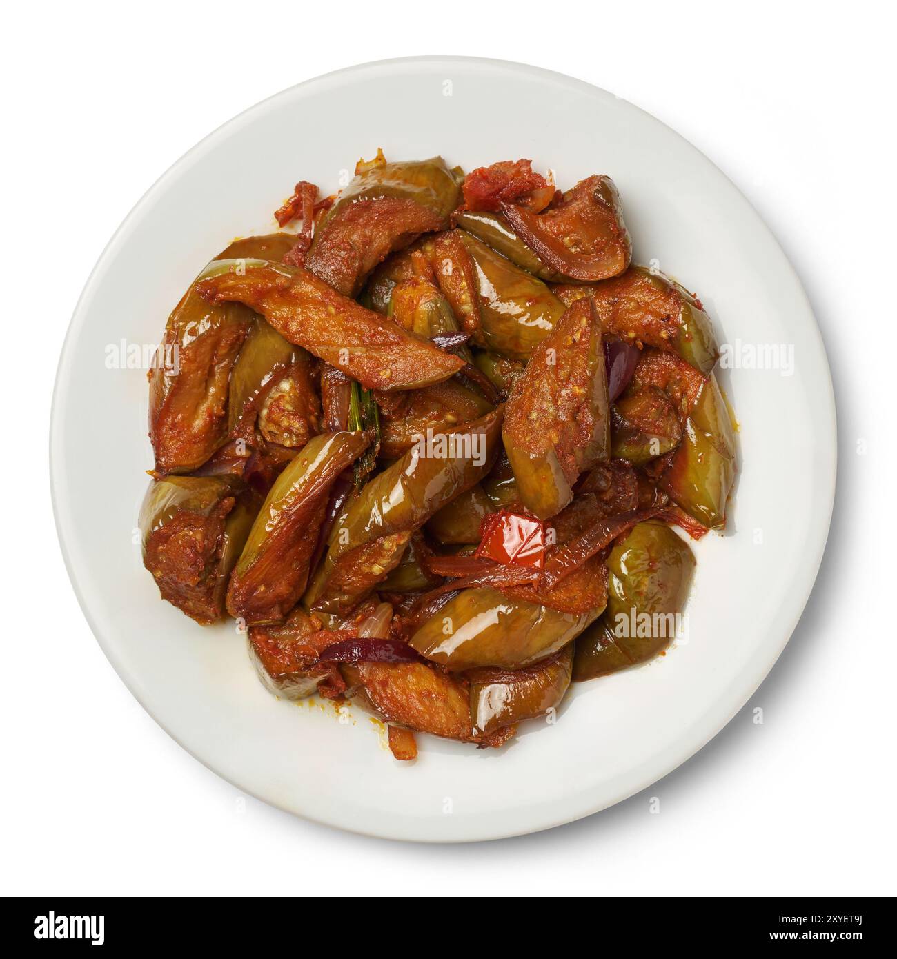 plate of eggplant dish isolated white background, golden and crispy ...