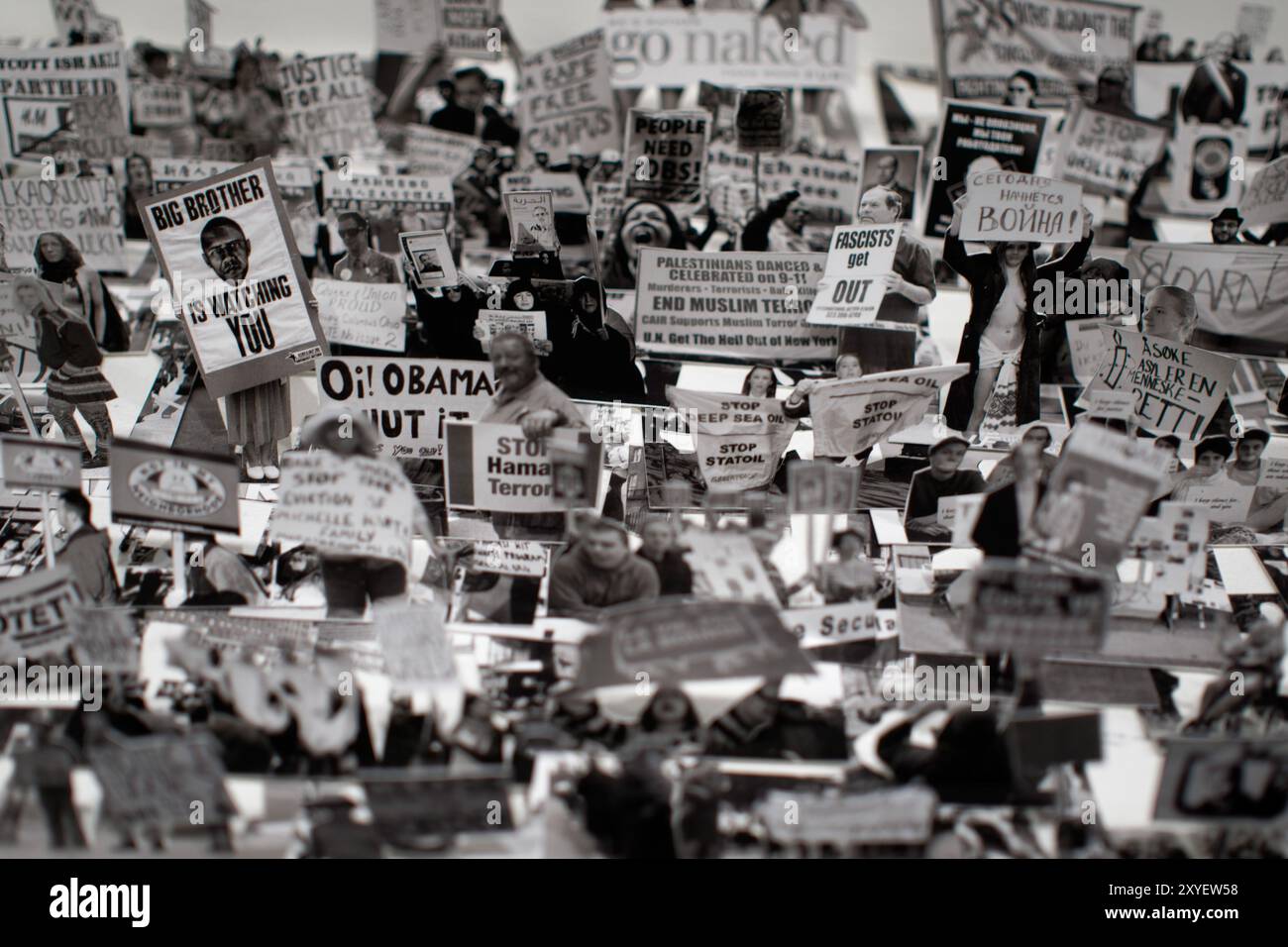Riot and demonstration with posters Stock Photo - Alamy