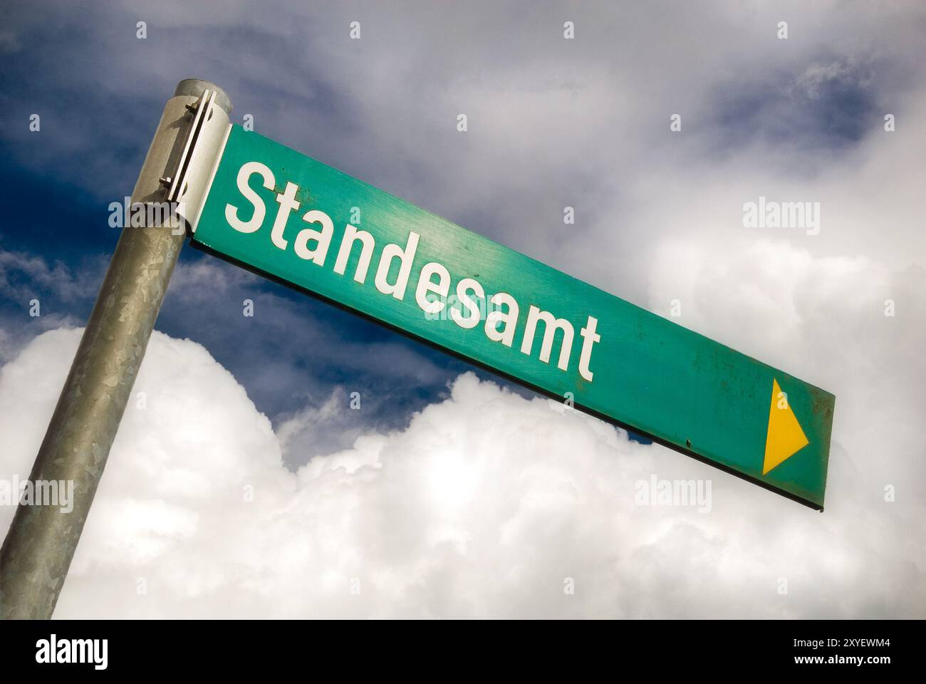 Registry office sign in front of threatening clouds Stock Photo - Alamy