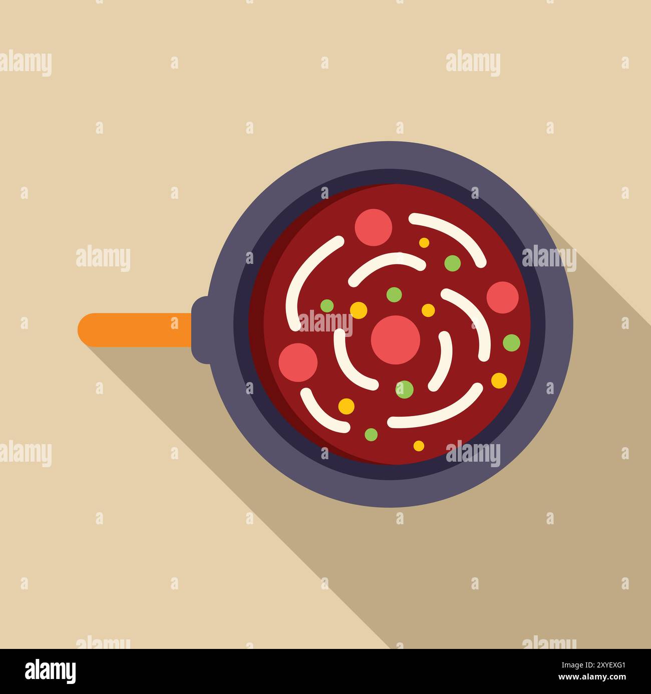 Cooking pot with a delicious soup inside forming a spiral shape with ...