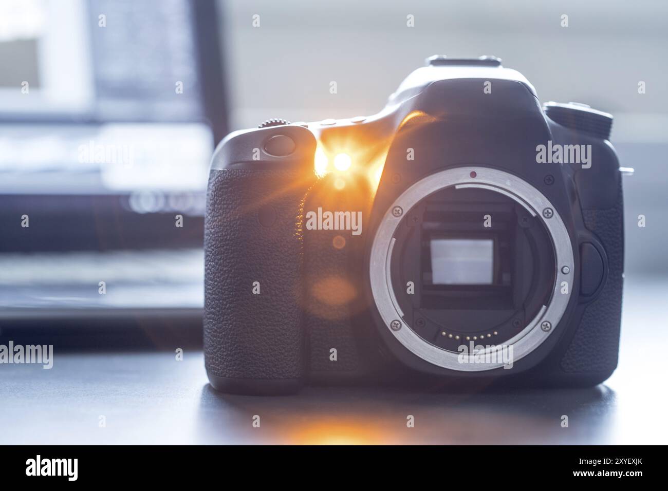 Professional reflex camera on a table, camera sensor Stock Photo - Alamy