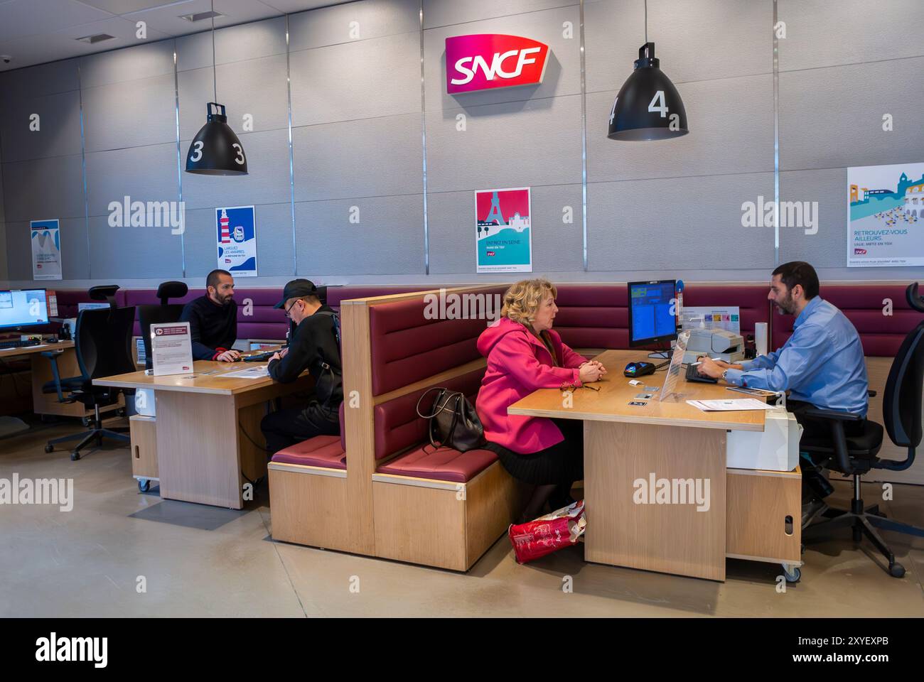Nice, France, View, Inside SNCF Office, Train Station, People Sitting ...