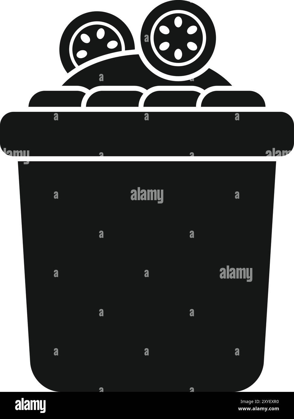 Silhouette of a trash can overflowing with organic waste, emphasizing ...
