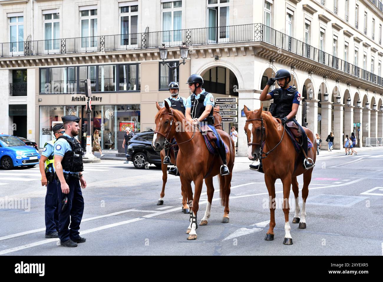 Mounted police patrol Rue de Rivoli in Paris during the 2024 Olympic ...