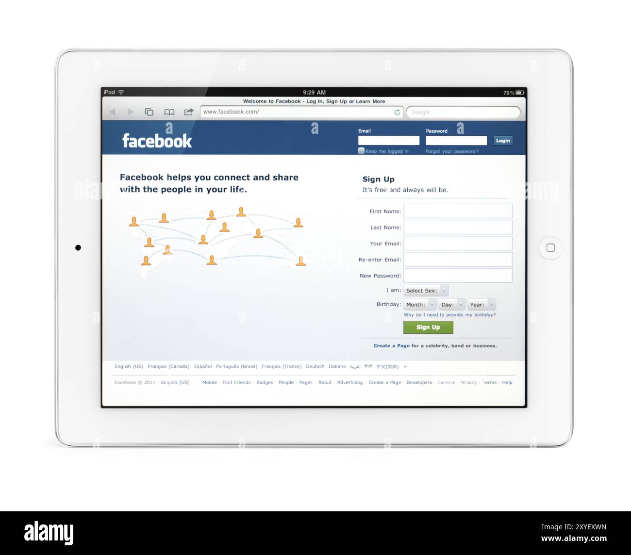 Apple iPad 2 tablet computer with Facebook social networking web site ...