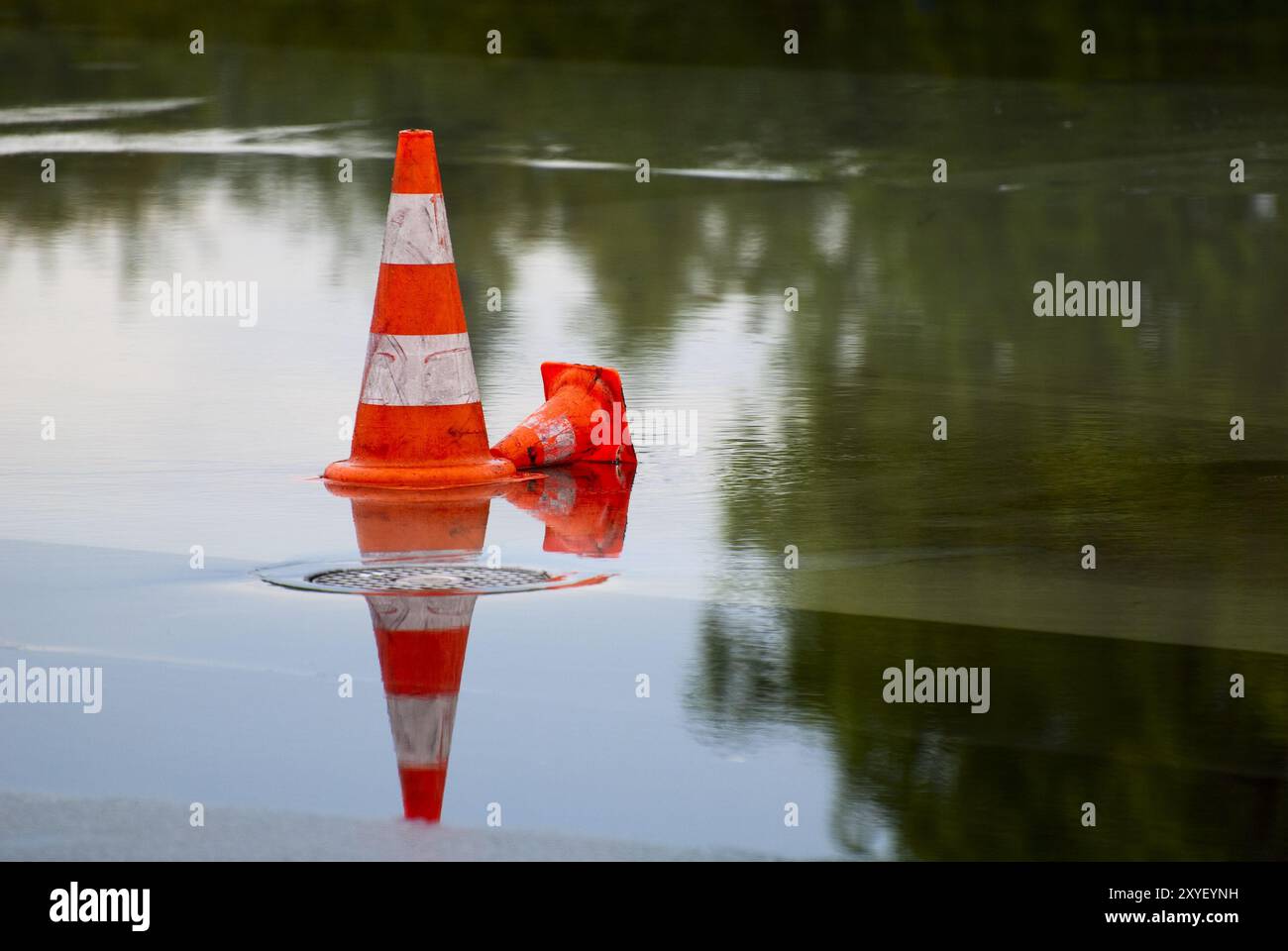 Flooded road traffic cone hi-res stock photography and images - Alamy