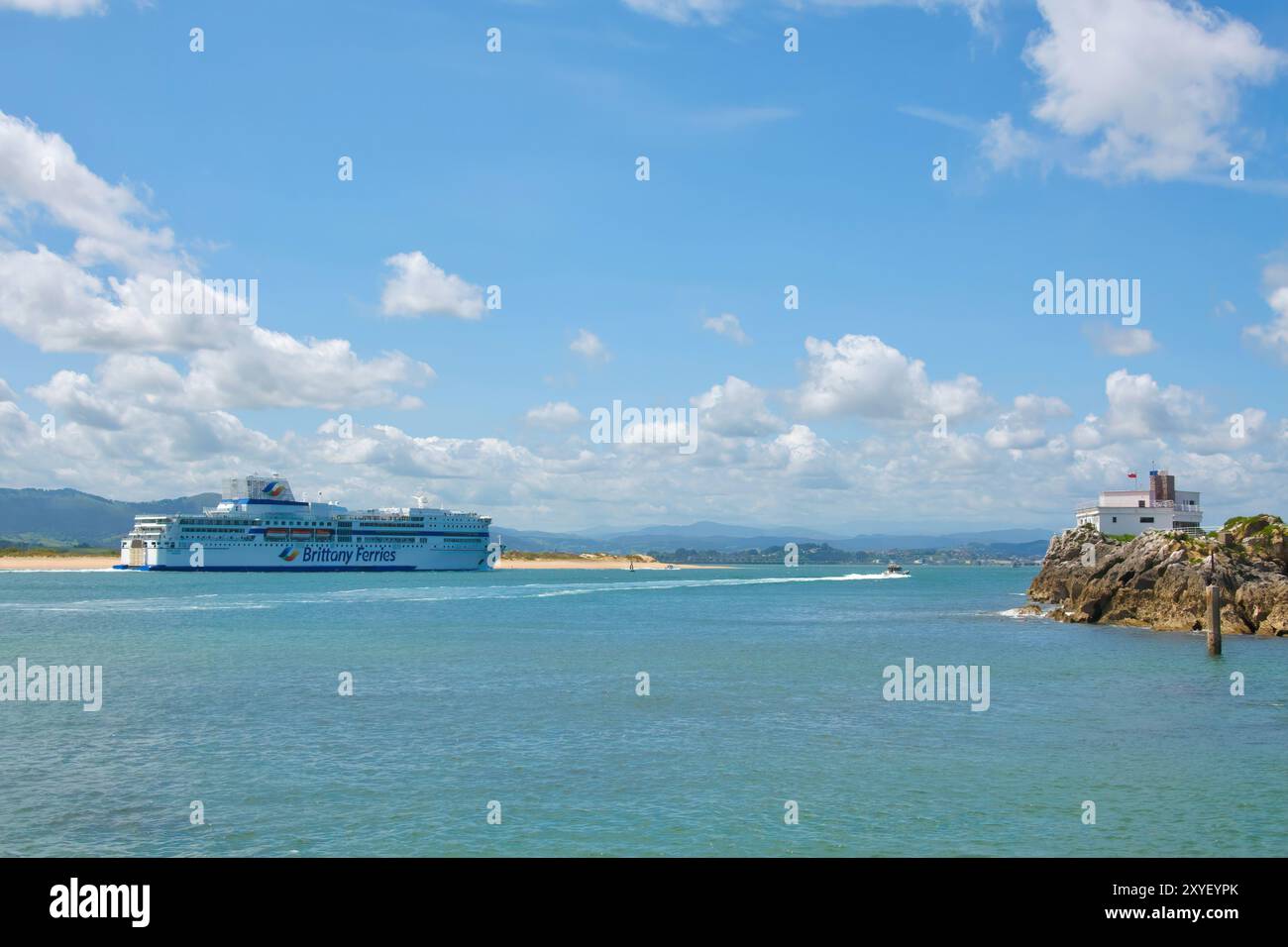 Brittany Ferries RoRo ferry Pont Aven in the bay arriving to the port ...