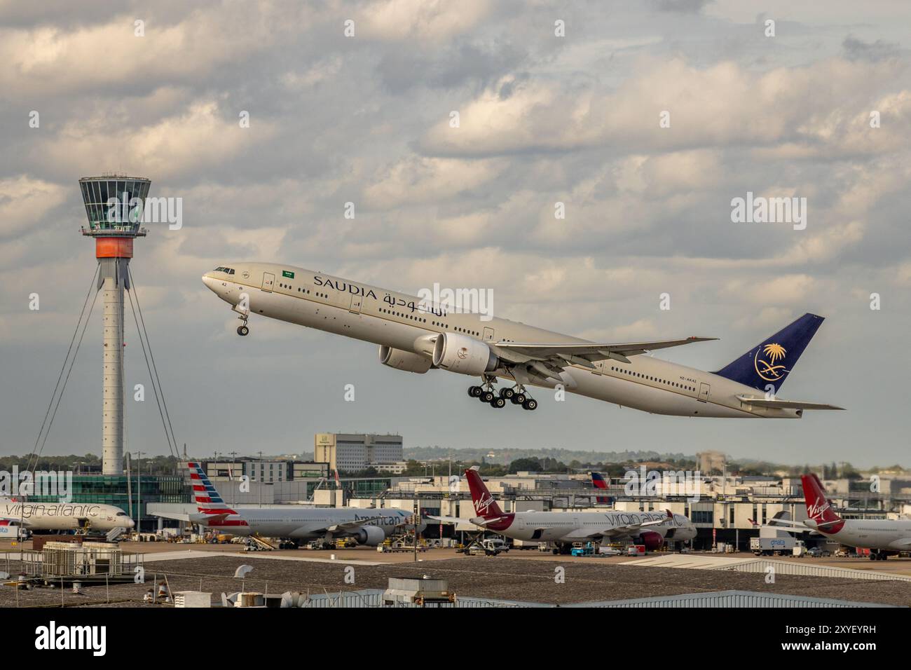 Saudia Boeing 777 Take Off at Heathrow Airport Stock Photo - Alamy