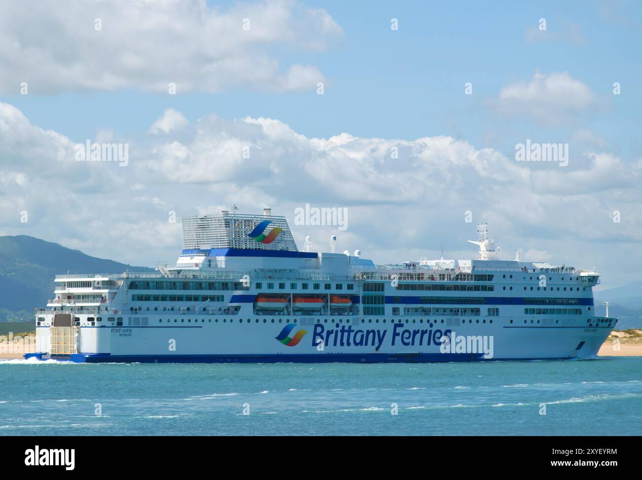 Brittany Ferries RoRo ferry Pont Aven in the bay arriving to the port ...