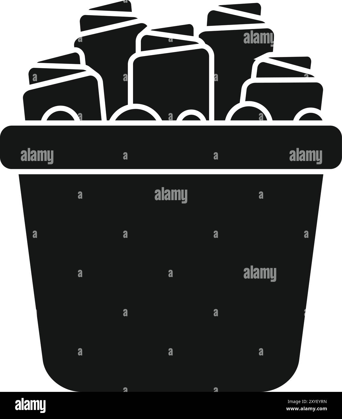 Simple vector icon of a trash can overflowing with crumpled paper balls ...