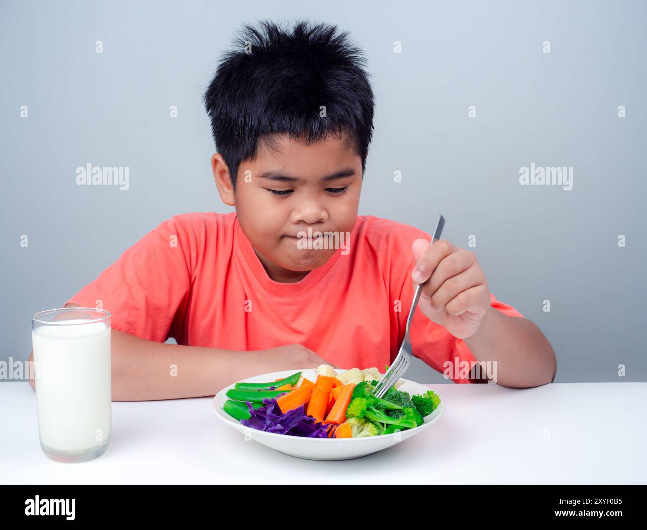 Children do not like to eat vegetables, Little cute boy refuses to eat ...