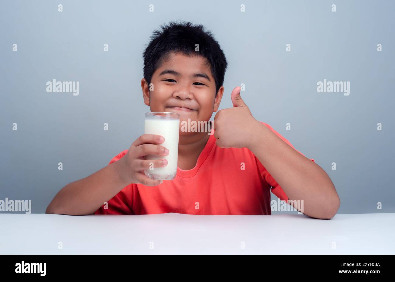 Concept of happy good nutrition, Portrait of a little young handsome ...