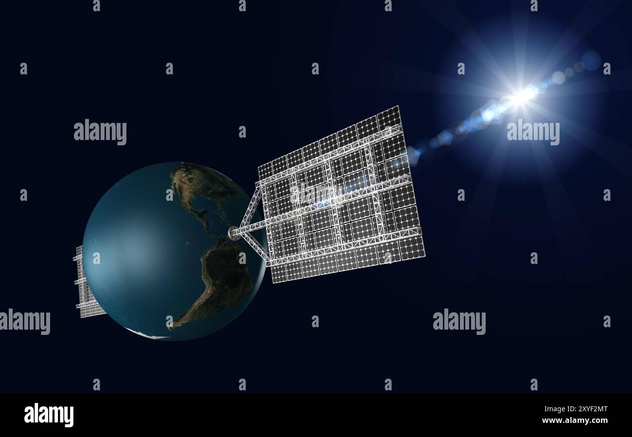 Planet Earth in space with solar panels attached to it. Sustainable ...