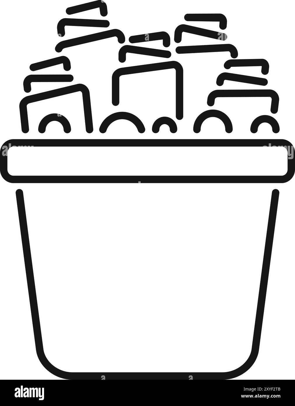 This simple vector illustration depicts a trash bin overflowing with ...