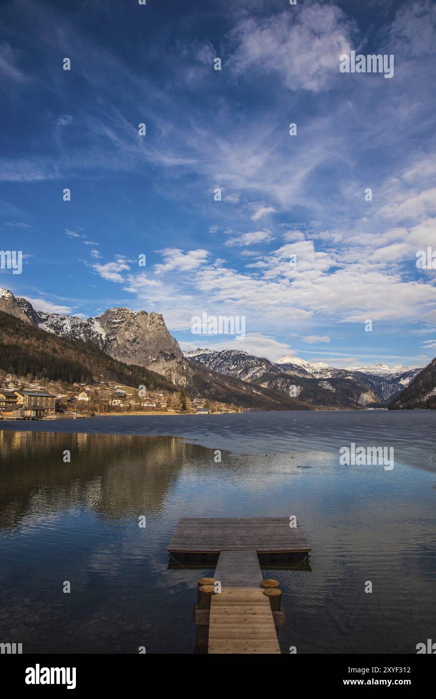 Clear Cold Landscape with blue sky at Grundlsee, Austria, winter ...