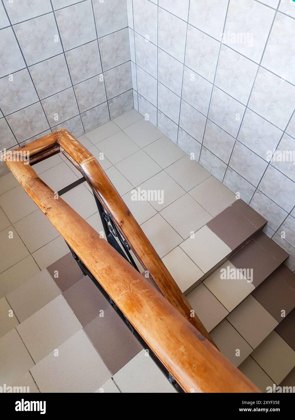 Top view of the staircase of a modern staircase with ceramic tile steps ...
