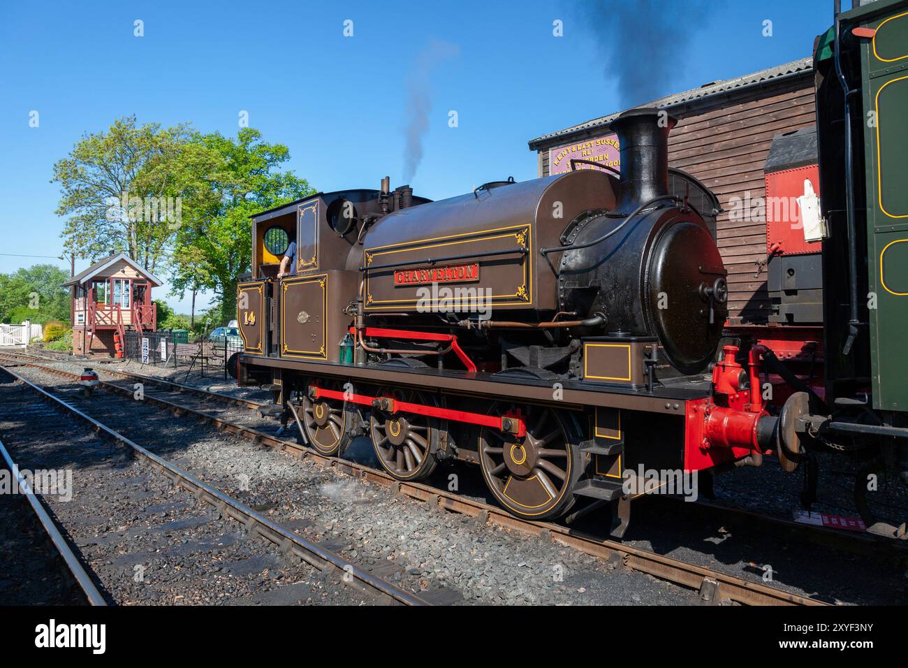 UK, England, Kent, Tenterden, Locomotive No. 14 "Charwelton" departing ...