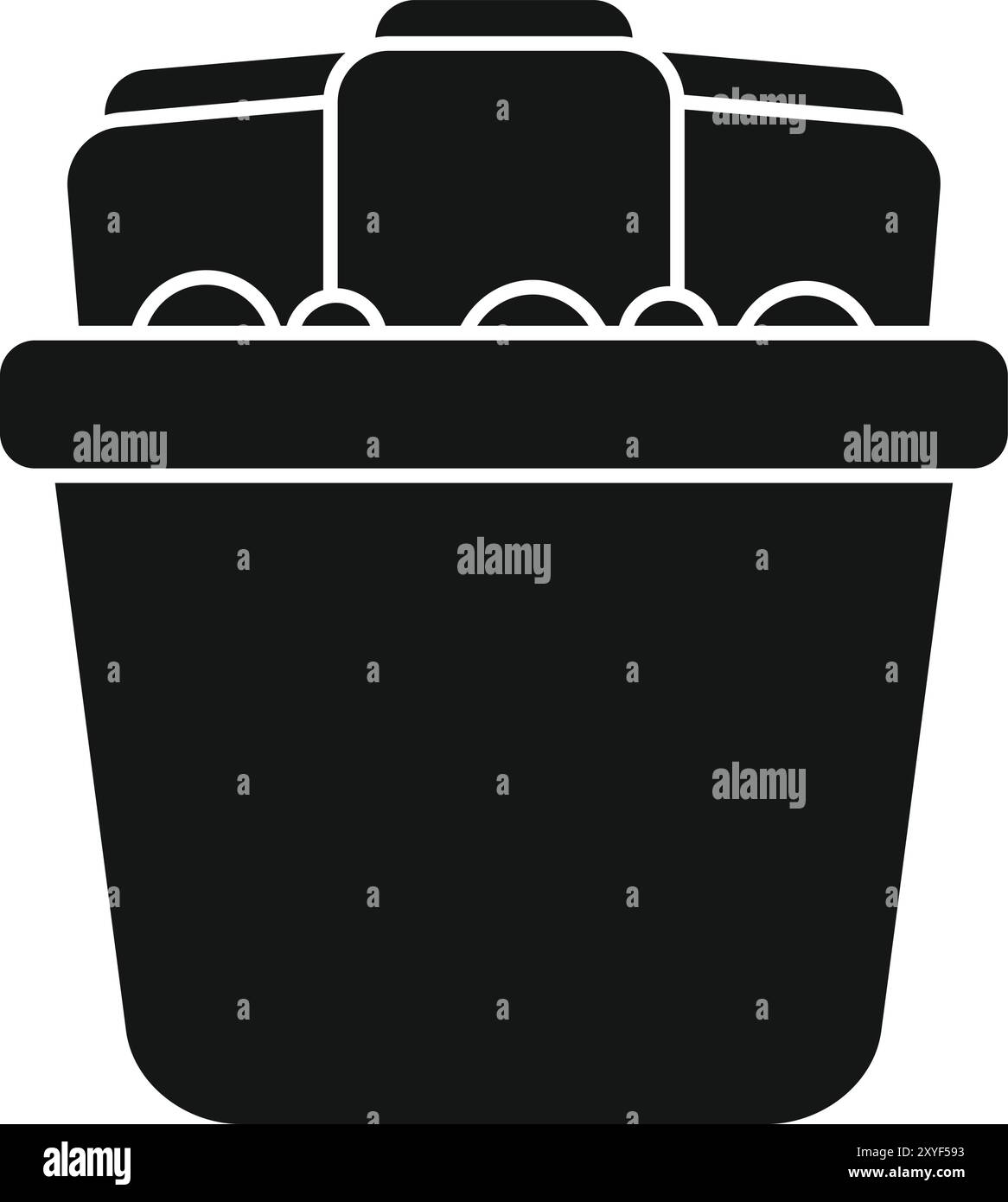 Black silhouette of overflowing office trash bin full of crumpled paper ...