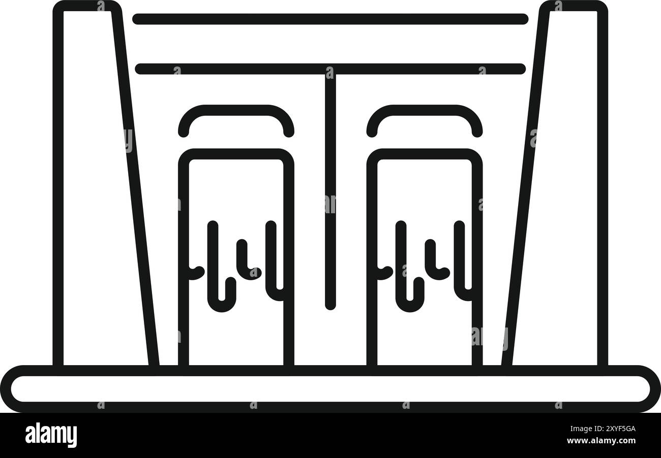 Simple outline icon of a hydroelectric power plant generating renewable ...