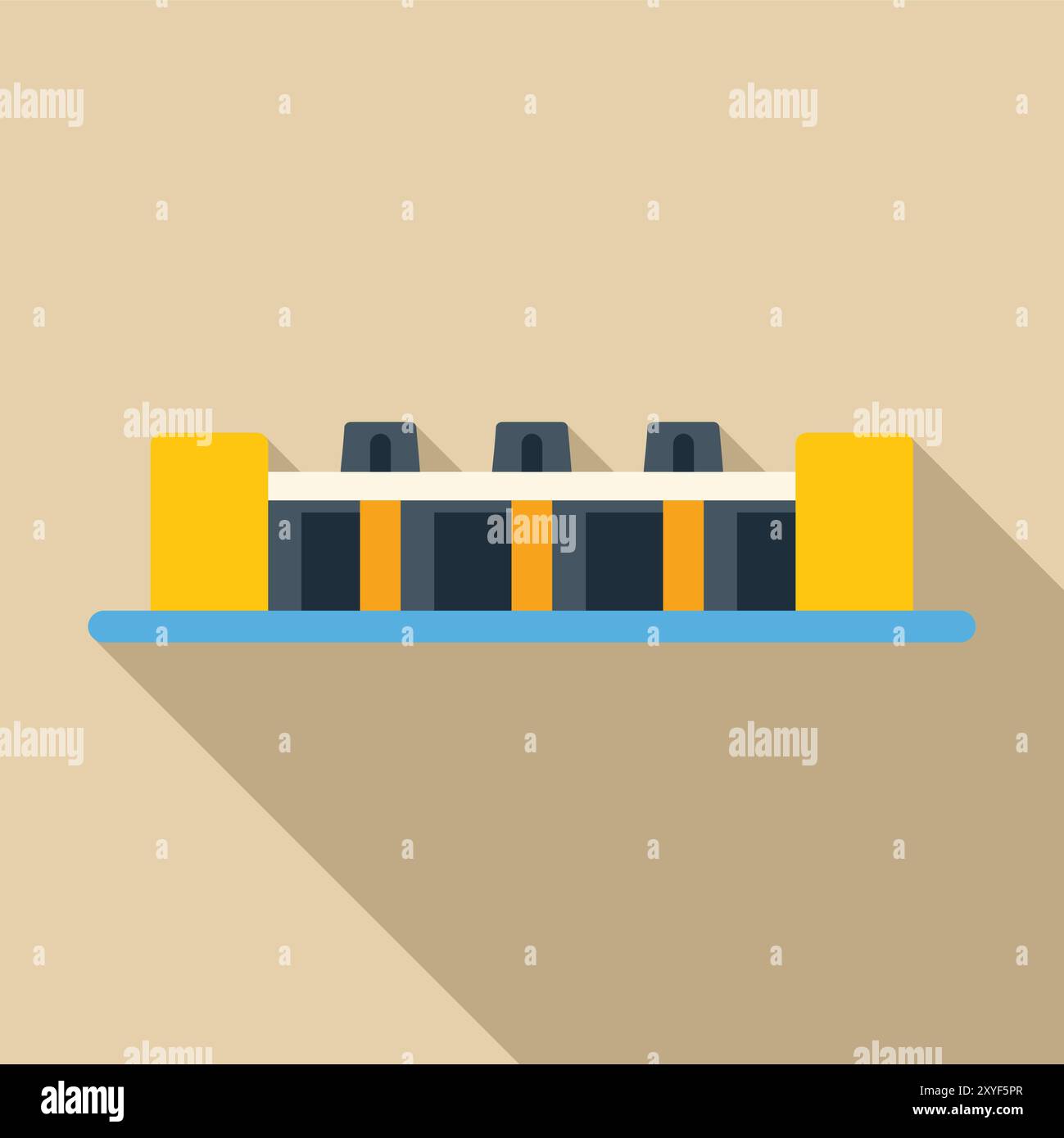 Hydroelectric power plant building generating electricity flat design icon with side shadow ...