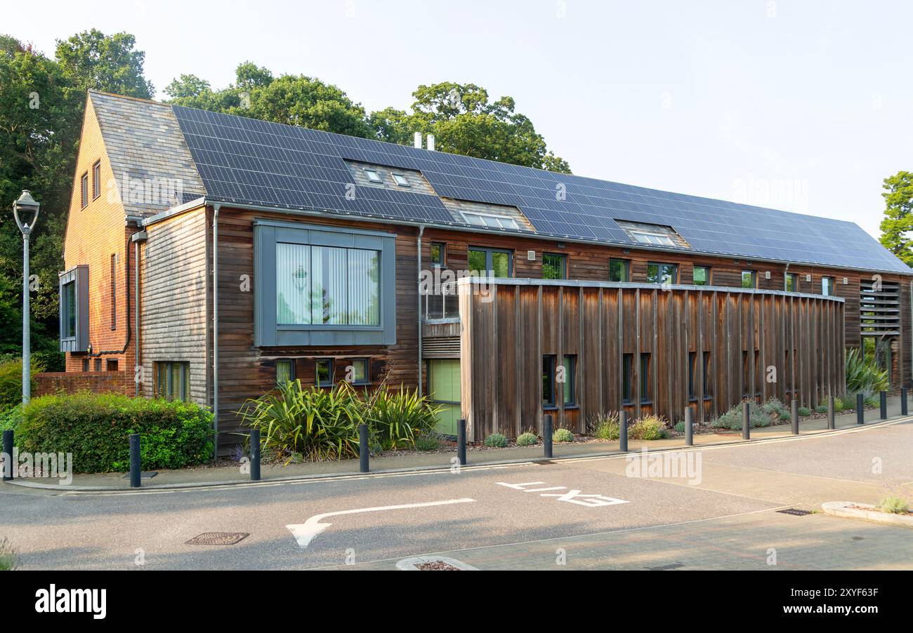 Roof of building covered with photovoltaic solar panels, Framfield ...