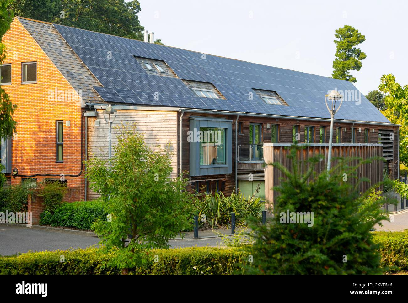 Roof of building covered with photovoltaic solar panels, Framfield ...