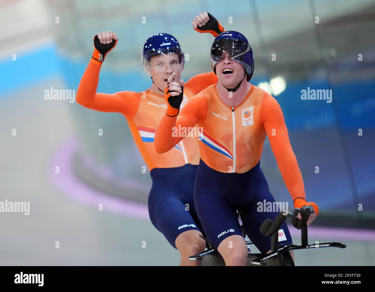 Netherland's Tristan Bangma and pilot Patrick Bos during the Men's B ...