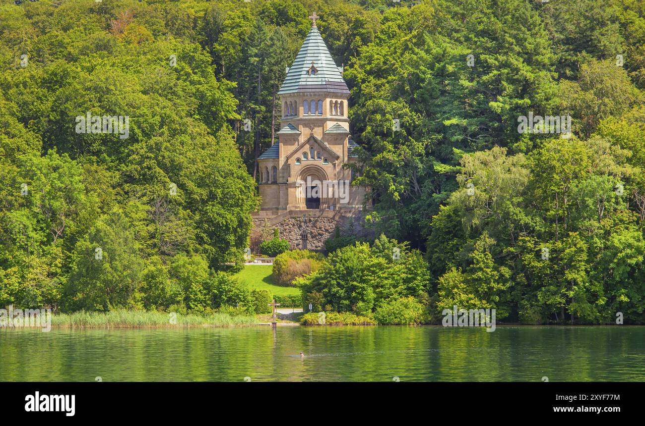 Votive chapel Memorial Chapel of St Ludwig on the lakeshore with wooden ...
