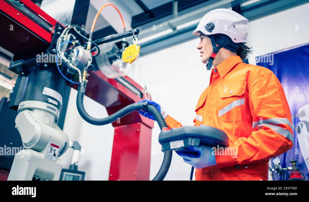 Mechanical engineer using coordinate measuring machine CMM measurement ...