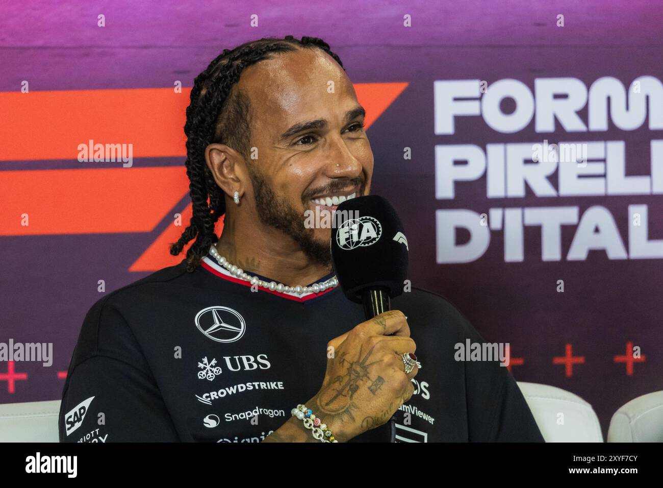 Autodromo di Monza, Monza, Italy. 29.August.2024; Lewis Hamilton of Great Britain and Mercedes ...
