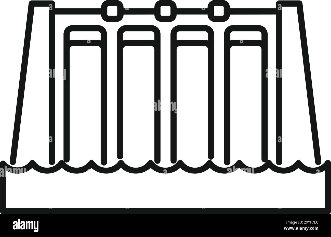 Line drawing of a hydroelectric power plant generating electricity ...