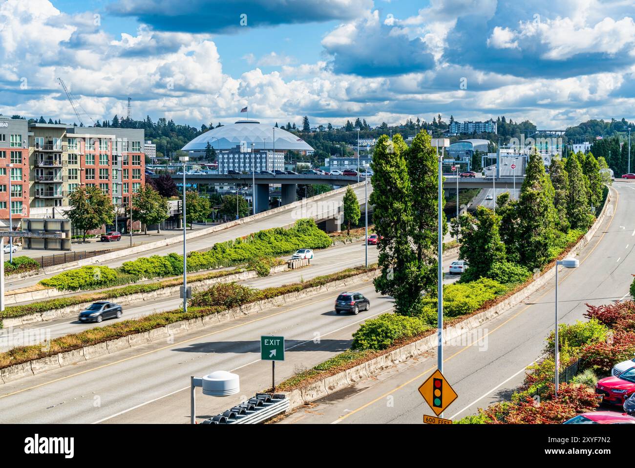 A view of the freeway and the Tacoma Dome in Tacoma, Washington Stock ...