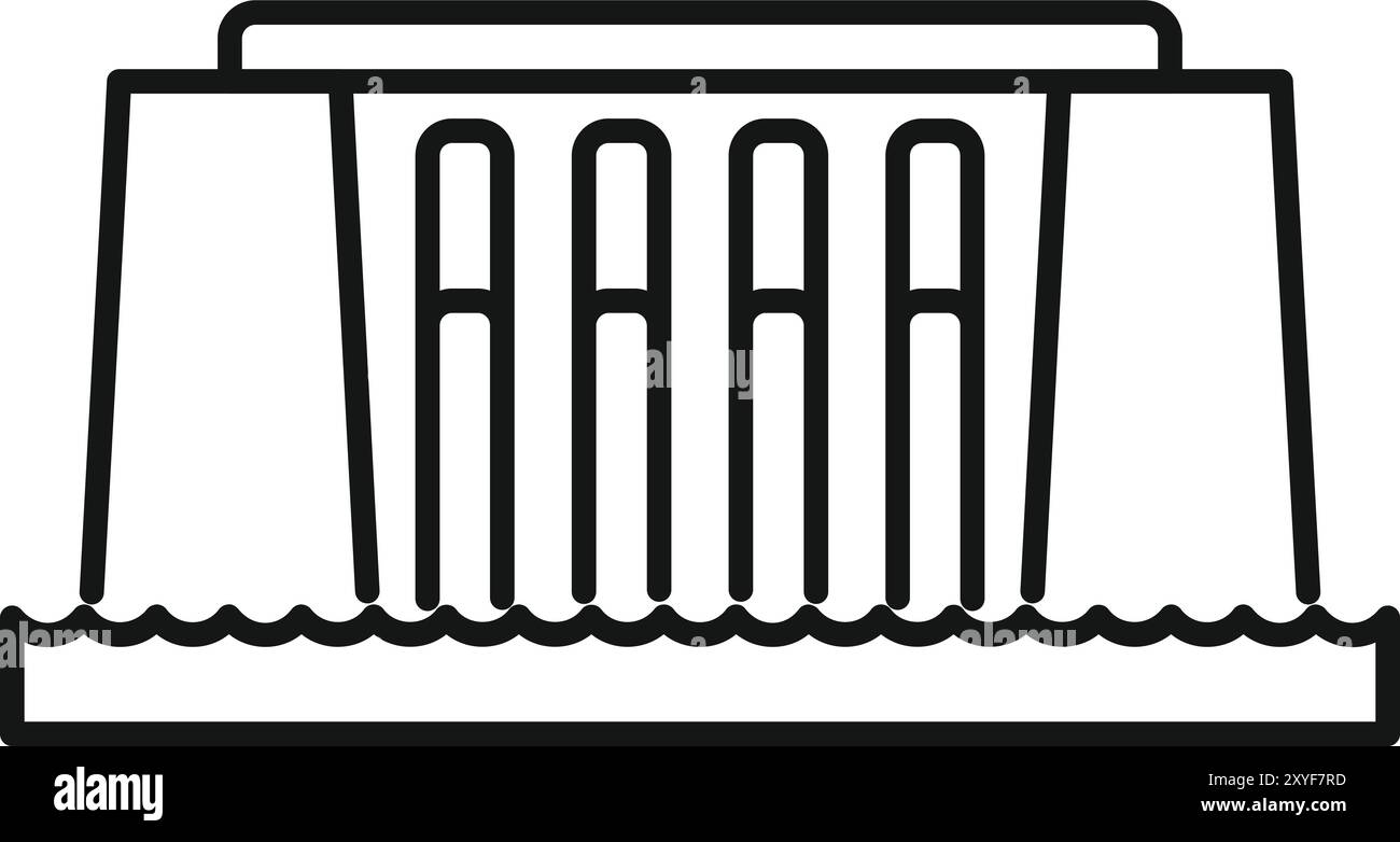 Simple line vector icon of a hydroelectric power plant generating clean ...