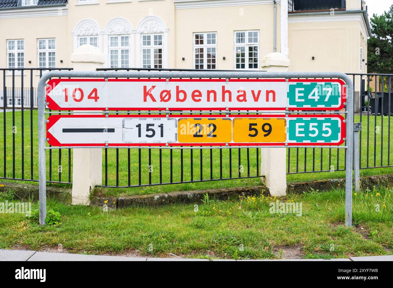 Vordingsborg, Seeland, Denmark, July 22, 2024 - Direction road signs to ...
