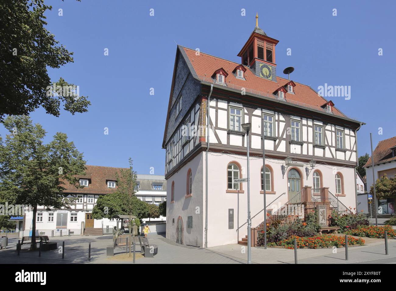 Old town hall, historic half-timbered house built in 1498, market ...