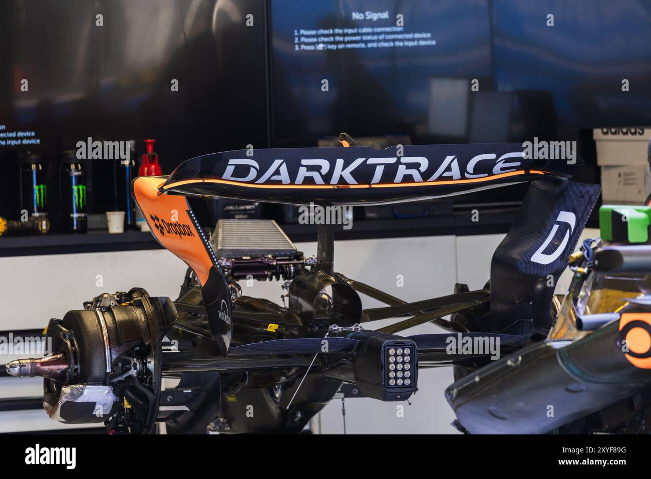 Autodromo di Monza, Monza, Italy. 29.August.2024; Rear wing of Mclaren F1 car in the garage ...