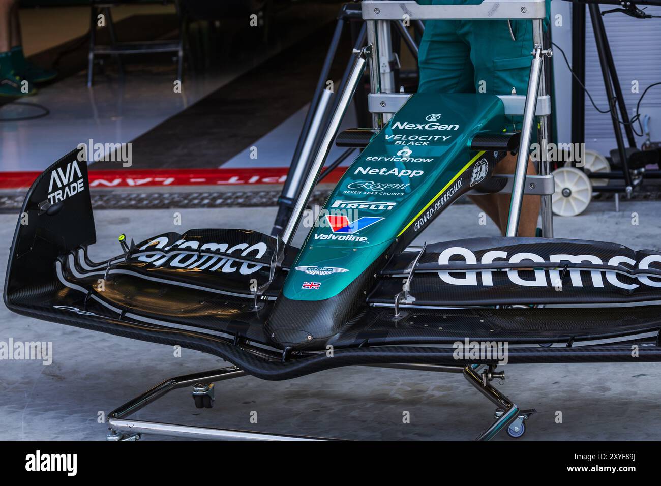 Autodromo di Monza, Monza, Italy. 29.August.2024; Front wing of Aston Martin F1 car during ...