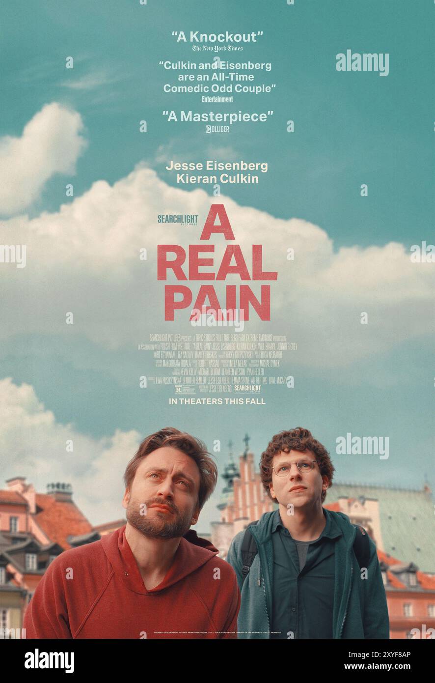 A Real Pain poster Kieran Culkin & Jesse Eisenberg Stock Photo - Alamy