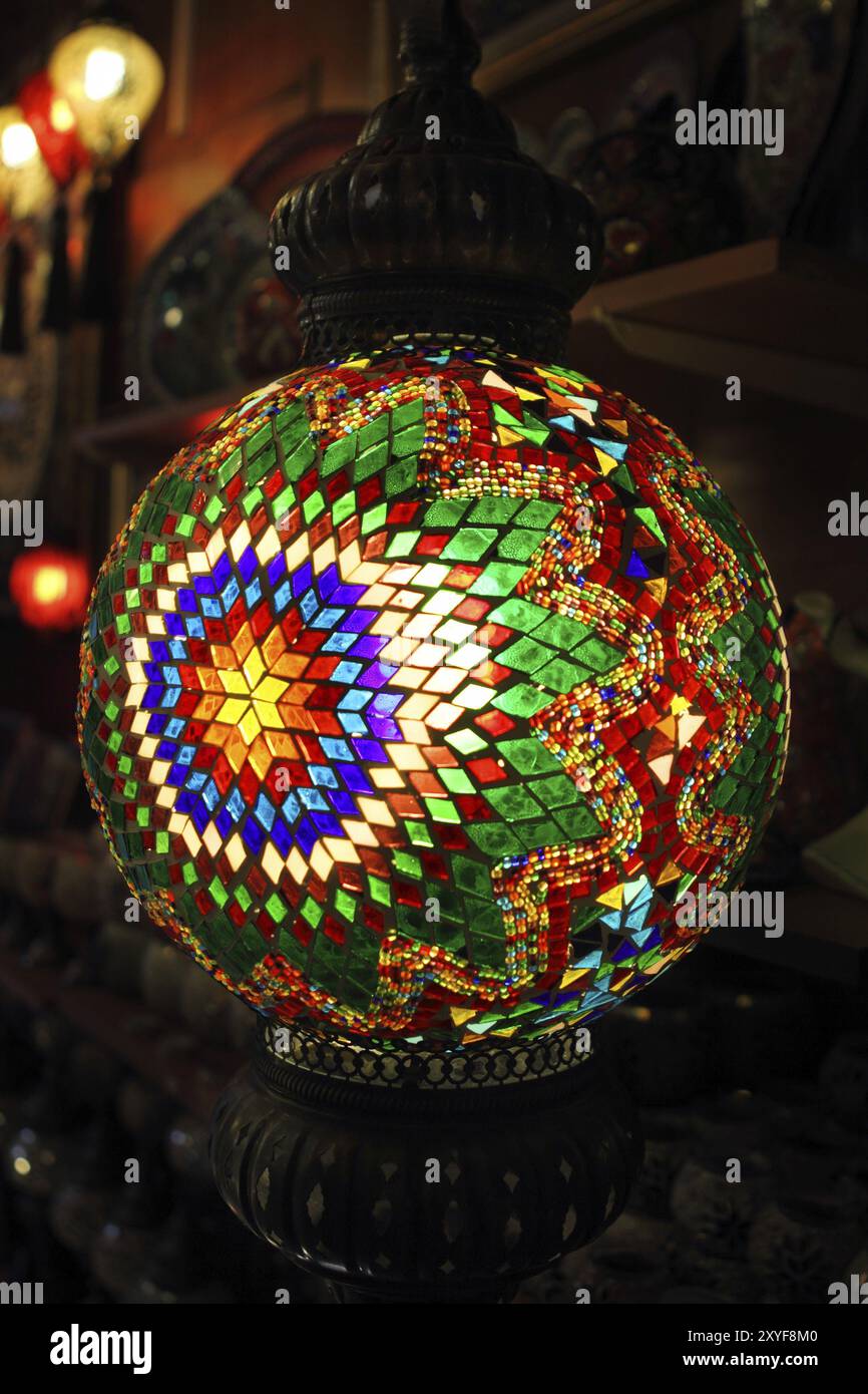 Traditional vintage Turkish lamps over light background in the night ...