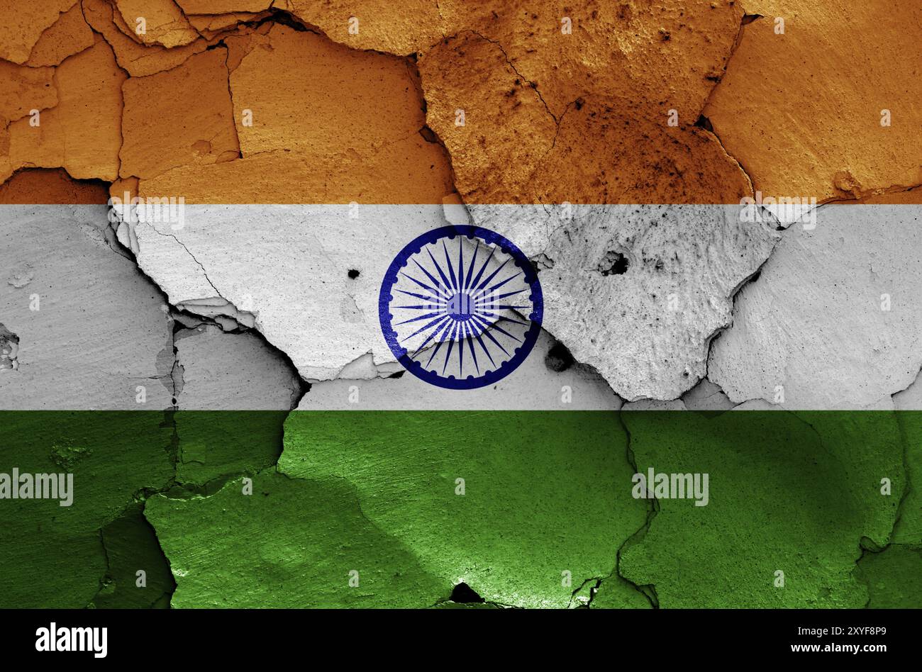 Flag of India painted on cracked wall Stock Photo - Alamy