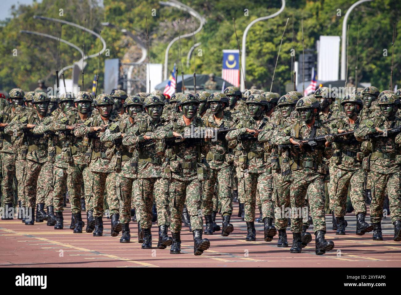 Kuala Lumpur, Malaysia. 29th Aug, 2024. Malaysian soldiers march during ...